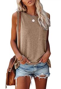 mirol women's sleeveless tank tops basic loose tunic t shirts batwing sleeve solid color casual tee with pocket khaki