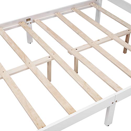 SOFTSEA Full Platform Bed Frame with Drawers, Full Size Bed with Headboard/Slat Support/Mattress Foundation for Kids Teen, No Box Spring Needed (Full, White)