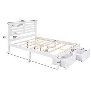 SOFTSEA Full Platform Bed Frame with Drawers, Full Size Bed with Headboard/Slat Support/Mattress Foundation for Kids Teen, No Box Spring Needed (Full, White)