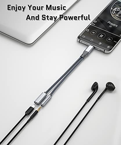 USB C 3.5mm Headphone Adapter and Charger,2-in-1 Type C Earphone Audio Aux Jack with PD Charging for iPad 10 Pro 11 12.9 Air 4 5 Mini 6,iPhone 15,Samsung Galaxy S22 S23 FE Ultra Z Flip Fold 3 4 5 A54