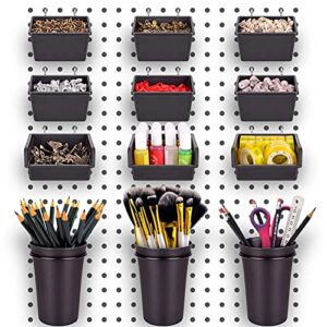 pegboard bins pegboard cups with hooks & loops 12 pack set, peg hooks assortment organizer accessory, various tools storage arrange system kit, for garage craft workshop workbench hobby office