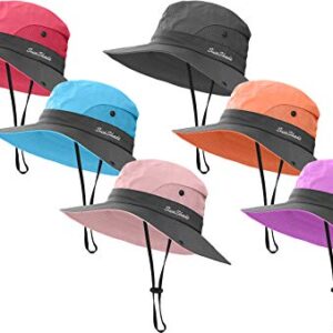 6 Pieces Womens Ponytail Wide Brim Sun Hat Packable UV Protection Beach Cap for Fishing & Hiking (Purple＆Sky Blue＆Watermelon Red＆Pink＆Orange＆Grey)