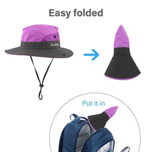 6 Pieces Womens Ponytail Wide Brim Sun Hat Packable UV Protection Beach Cap for Fishing & Hiking (Purple＆Sky Blue＆Watermelon Red＆Pink＆Orange＆Grey)