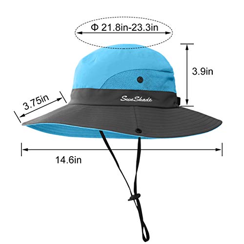 6 Pieces Womens Ponytail Wide Brim Sun Hat Packable UV Protection Beach Cap for Fishing & Hiking (Purple＆Sky Blue＆Watermelon Red＆Pink＆Orange＆Grey)