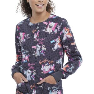 Cherokee Prints Women Warm Up Scrubs Jacket Snap Front CK301, XS, Selfie Care