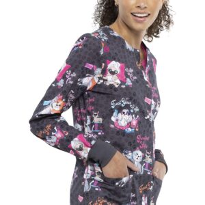 Cherokee Prints Women Warm Up Scrubs Jacket Snap Front CK301, XS, Selfie Care