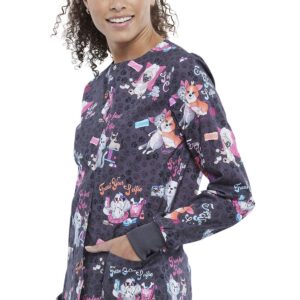 Cherokee Prints Women Warm Up Scrubs Jacket Snap Front CK301, XS, Selfie Care