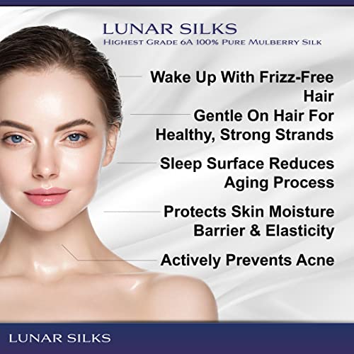 Lunar Silks, Highest Grade 6A 100% Pure Mulberry Real Silk Pillowcase 22 Momme (Both Sides) for Hair and Skin - Acne Free - 1PC in Gift Box (Slate Grey, Queen)