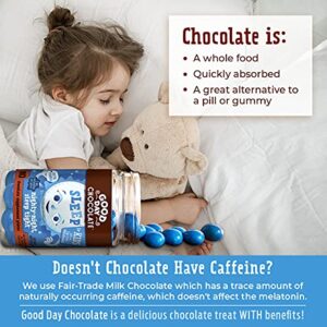 Good Day Chocolate Natural Melatonin for Kids, Sleep Supplement, 1mg Melatonin, Fair Trade and Non-GMO Milk Chocolate, Chamomile, 80 Pieces