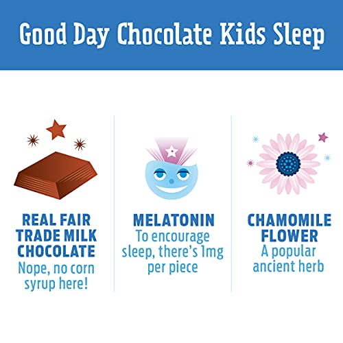 Good Day Chocolate Natural Melatonin for Kids, Sleep Supplement, 1mg Melatonin, Fair Trade and Non-GMO Milk Chocolate, Chamomile, 80 Pieces