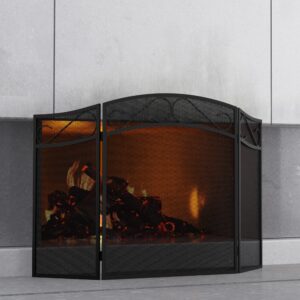 fire beauty fireplace screen for wood burning fireplace foldable 3 panel wrought iron fireplace cover with protective mesh fire spark guard for indoor outdoor flat guard fire screens black