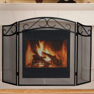 Fire Beauty Fireplace Screen for Wood Burning Fireplace Foldable 3 Panel Wrought Iron Fireplace Cover with Protective Mesh Fire Spark Guard for Indoor Outdoor Flat Guard Fire Screens Black