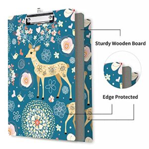 Cute Clipboard, Letter Size Wooden Clipboards for Students, Nurses, Kids, Office Lady and Man, A4 Size(12.5″ X 9.0″) with Retractable Metal Clip Christmas Gift, Blue Deer