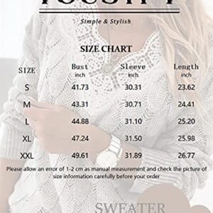 Yousify Women Lace V Neck Long Sleeve Pullover Sweaters Lightweight Knit Solid Color Novelty Jumper Tops