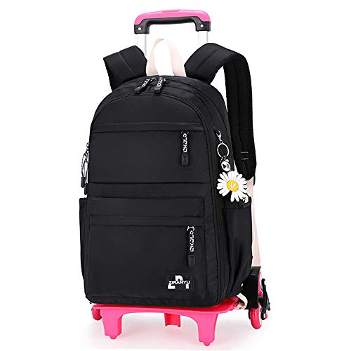 LAMOGRAFY Rolling Backpack for Kids Elementary Students with Wheel Travel Backpack Girls Solid Color School Bag