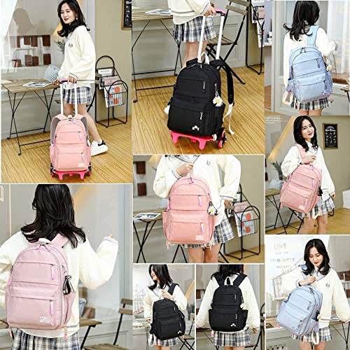 LAMOGRAFY Rolling Backpack for Kids Elementary Students with Wheel Travel Backpack Girls Solid Color School Bag