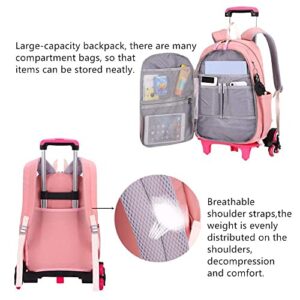 LAMOGRAFY Rolling Backpack for Kids Elementary Students with Wheel Travel Backpack Girls Solid Color School Bag