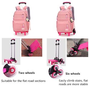 LAMOGRAFY Rolling Backpack for Kids Elementary Students with Wheel Travel Backpack Girls Solid Color School Bag