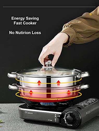 Steamer Set Hot Pot Glass Lid Soup Base Korean BBQ Multi Cooker Stainless Steel Pot Set (2 Tier Steamer)