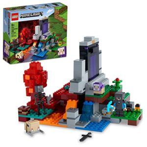 lego minecraft the ruined portal building toy 21172 with steve and wither skeleton figures, gift idea for 8 plus year old kids, boys & girls