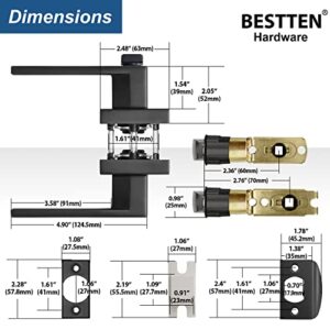 BESTTEN Heavy Duty Entry Door Lever for Exterior and Interior Use, Matte Black Square Door Handle, Commercial and Residential, Monaco Series