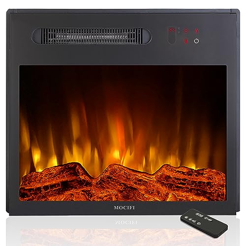 MOCIFI 23 inch Built-in Electric Fireplace Insert Heater, Recessed Freestanding Fireplace, Remote Control, Touch Screen, Adjustable Flame Brightness Speed, Low Noise, 1500W, Black