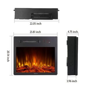 MOCIFI 23 inch Built-in Electric Fireplace Insert Heater, Recessed Freestanding Fireplace, Remote Control, Touch Screen, Adjustable Flame Brightness Speed, Low Noise, 1500W, Black