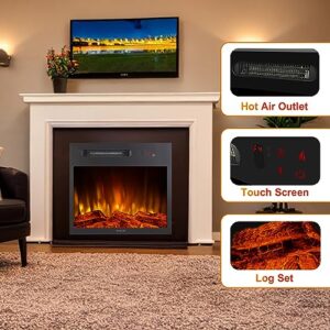 MOCIFI 23 inch Built-in Electric Fireplace Insert Heater, Recessed Freestanding Fireplace, Remote Control, Touch Screen, Adjustable Flame Brightness Speed, Low Noise, 1500W, Black