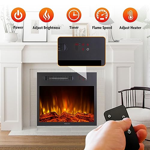 MOCIFI 23 inch Built-in Electric Fireplace Insert Heater, Recessed Freestanding Fireplace, Remote Control, Touch Screen, Adjustable Flame Brightness Speed, Low Noise, 1500W, Black