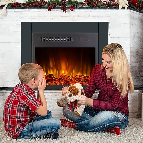 MOCIFI 23 inch Built-in Electric Fireplace Insert Heater, Recessed Freestanding Fireplace, Remote Control, Touch Screen, Adjustable Flame Brightness Speed, Low Noise, 1500W, Black