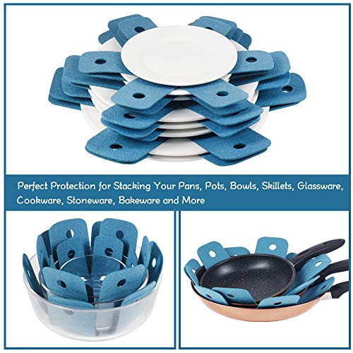 Pot Pan Protectors, Set of 12 and 4 Different Sizes, Larger & Thicker Cyan Pan Protector Pads, Pan Pot Separator Pads for Stacking and Protecting Your Cookware