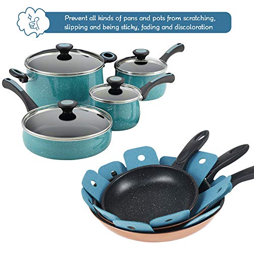 Pot Pan Protectors, Set of 12 and 4 Different Sizes, Larger & Thicker Cyan Pan Protector Pads, Pan Pot Separator Pads for Stacking and Protecting Your Cookware