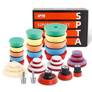 spta mini polishing pads, 25mm 50mm 80mm detailing polishing pads car detailing kit vehicle buffing pads preserving wax & polishing pads paint polishing applicator (32pcs) for mini polisher -xbp123m58