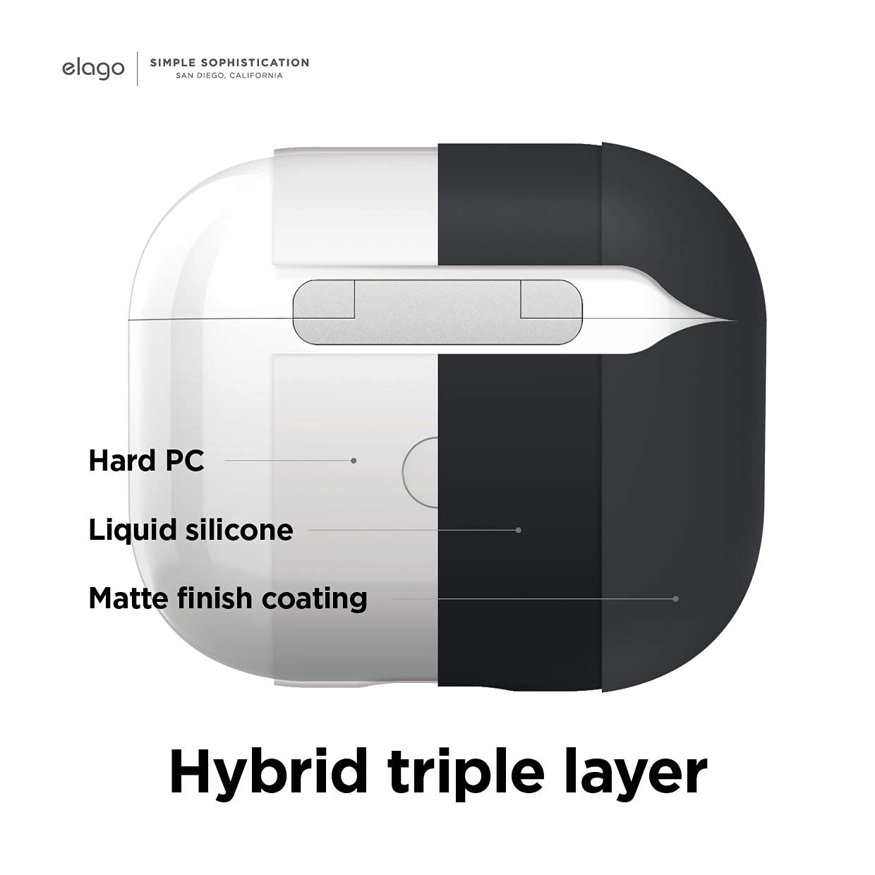 elago Liquid Hybrid Case Compatible with AirPods 3rd Generation Case - Compatible with AirPods 3 Case Cover, Triple Layer Protection, Wireless Charging, Shock Resistant, Easily Cleaned (Black)