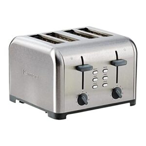 Kenmore 4-Slice Toaster, Stainless Steel, Dual Controls, Extra Wide Slots, Bagel and Defrost Functions, 9 Browning Levels, Removable Crumb Trays, for Bread, Toast, English Muffin, Toaster Strudel