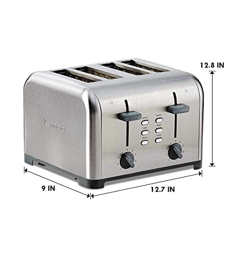 Kenmore 4-Slice Toaster, Stainless Steel, Dual Controls, Extra Wide Slots, Bagel and Defrost Functions, 9 Browning Levels, Removable Crumb Trays, for Bread, Toast, English Muffin, Toaster Strudel