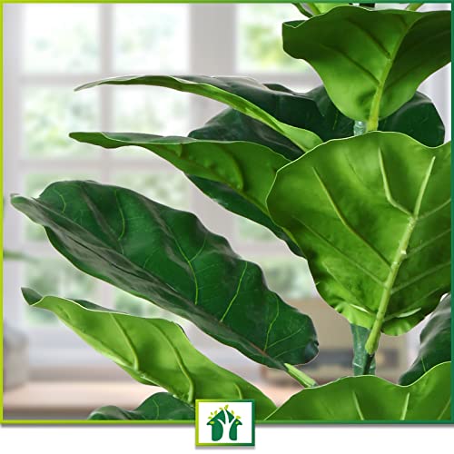 CROSOFMI Artificial Fiddle Leaf Fig Tree 35 Inch Fake Ficus Lyrata Plant with 28 Leaves Faux Plants in Pot for Indoor Outdoor House Home Office Garden Modern Decoration Perfect Housewarming Gift，2Pack