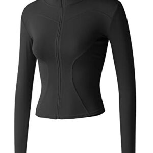 Gacaky Women's Slim Fit Lightweight Athletic Full Zip Stretchy Workout Running Track Jacket with Thumb Holes Black M