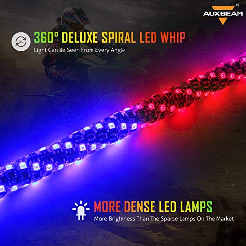 Auxbeam RGB LED Rock Lights 4 Pods + 3FT RGB LED Lighted Whips w/Brake & Turn Signal Light 2Pcs, Bluetooth Multicolor Neon Accent Lights Replacement for Jeep ATV UTV SUV Trucks Boat