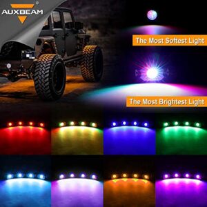 Auxbeam RGB LED Rock Lights 4 Pods + 3FT RGB LED Lighted Whips w/Brake & Turn Signal Light 2Pcs, Bluetooth Multicolor Neon Accent Lights Replacement for Jeep ATV UTV SUV Trucks Boat