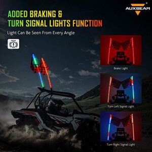 Auxbeam RGB LED Rock Lights 4 Pods + 3FT RGB LED Lighted Whips w/Brake & Turn Signal Light 2Pcs, Bluetooth Multicolor Neon Accent Lights Replacement for Jeep ATV UTV SUV Trucks Boat