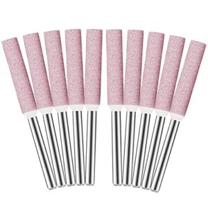 precihw 10 pack chainsaw sharpener stone, burr grinding stone file, polishing grinding tool grinding bits for chainsaw sharpener, pink, 3/16 inch/ 4.8 mm