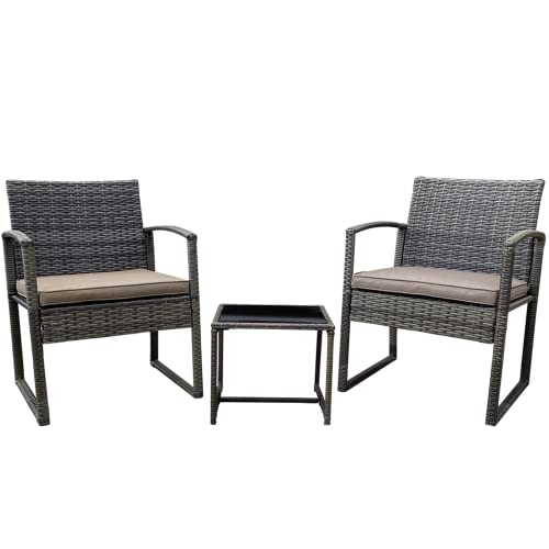 Pyramid Home Decor Vesso 3-Piece Outdoor Patio Furniture Set, Patio Rattan Chair Set, Modern Bistro Set with Coffee Table, Garden Balcony Backyard Poolside, Coffee