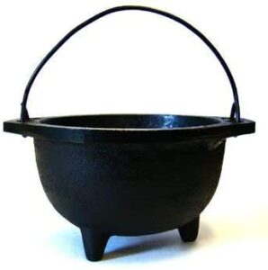 cast iron cauldron w/handle, ideal for smudging, incense burning, ritual purpose, decoration, candle holder, etc. (3" diameter handle to handle, inside diameter 2") (6" x 6")