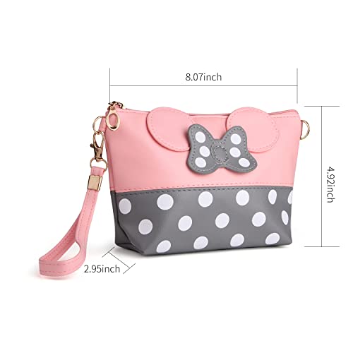 yiwoo 2 Pack Cosmetic Bag Mouse Ears Bag with Zipper,Cartoon Leather Travel Makeup Handbag with Bow-knot, Cute Portable Toiletry Pouch for Women Teen Girls Kids（Pink&Black）