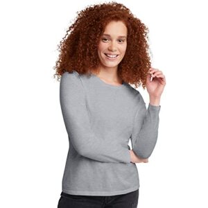 hanes women's long sleeve tee, light steel, medium