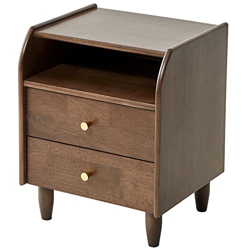 ESPSENT Modern 2-Drawer Nightstand Solid Wood Sofa Side End Table with Storage Compartment and Legs (Dark Walnut)