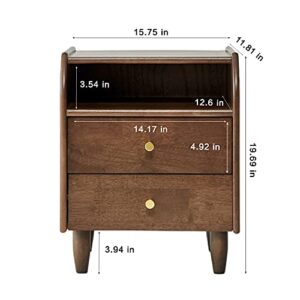 ESPSENT Modern 2-Drawer Nightstand Solid Wood Sofa Side End Table with Storage Compartment and Legs (Dark Walnut)