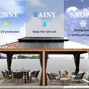 PURPLE LEAF 12' X 20' Outdoor Hardtop Gazebo for Patio Galvanized Steel Double Roof Permanent Canopy Teak Finish Coated Aluminum Frame Pavilion Gazebo with Netting