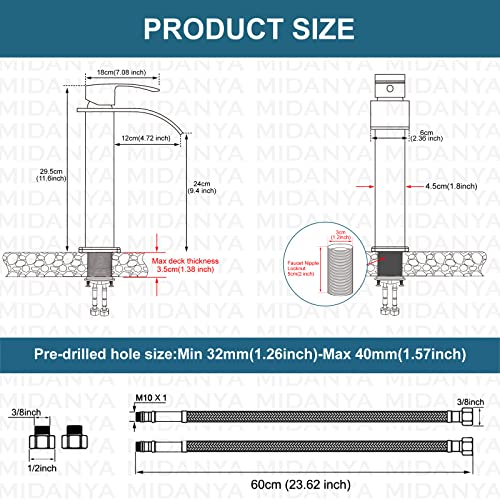 Midanya Tall Waterfall Bathroom Bowl Vessl Sink Faucet Matte Black Single Handle Single Hole Deck Mount Mixer Tap with Large Rectangular Spout Sink Faucet Lavatory Vanity